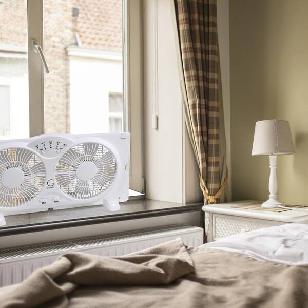 GENESIS Twin Window Fan with 9 in. Blades Adjustable Thermostat and Max ...