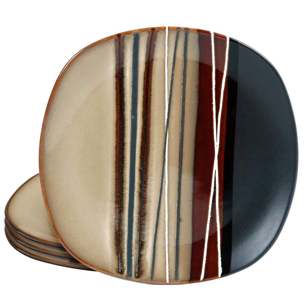 Gibson Hometrends Bazaar Brown 4 Piece 10.5 Inch Soft Square Stoneware ...