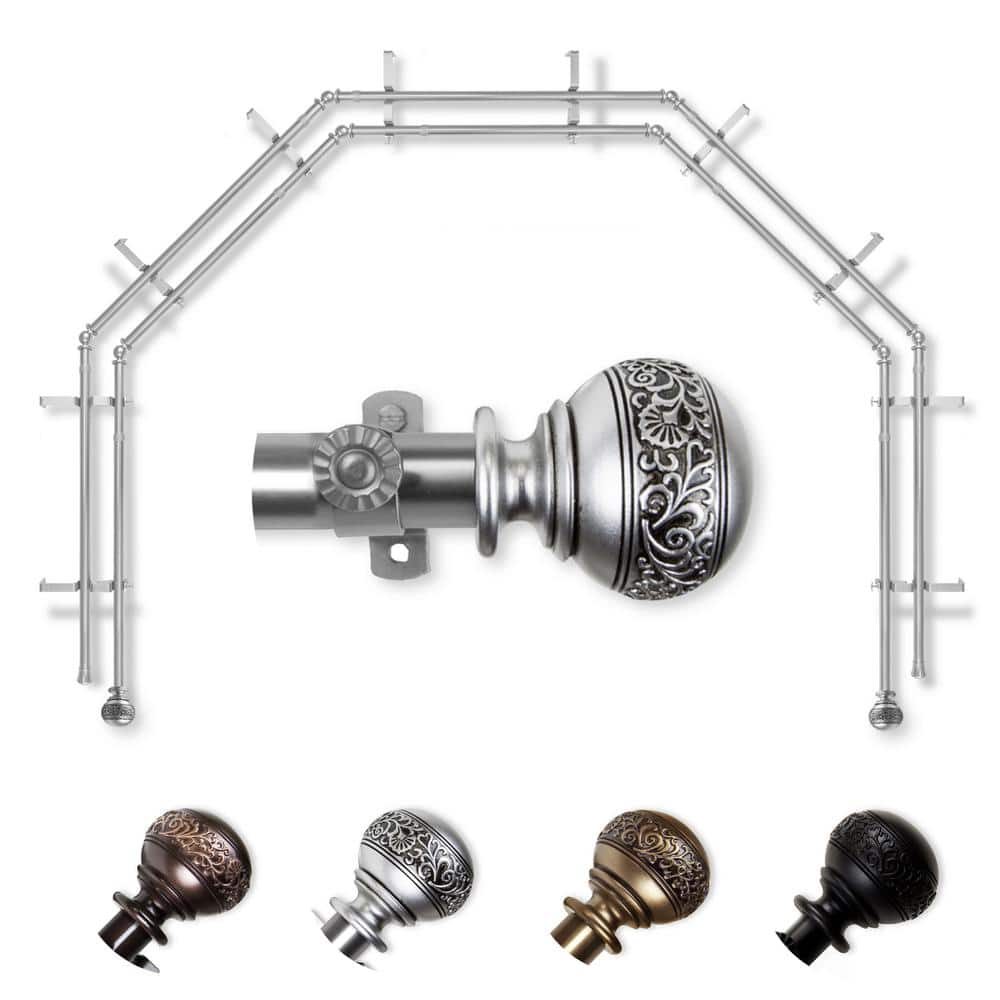 EMOH 13/16" Dia Adjustable 5-Sided Double Bay Window Curtain Rod 28 to ...