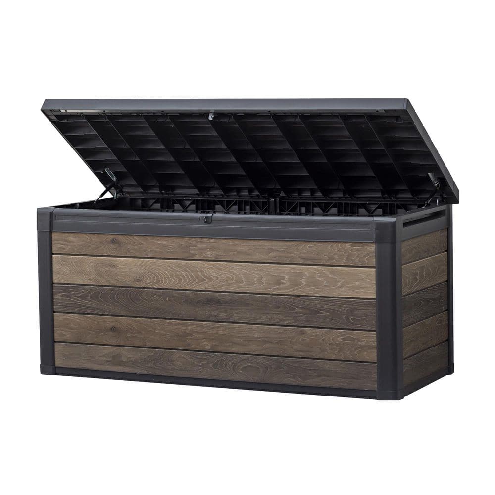 Keter DecoCoat 150 Gal. Walnut Resin Deck Box 263436 - The Home Depot