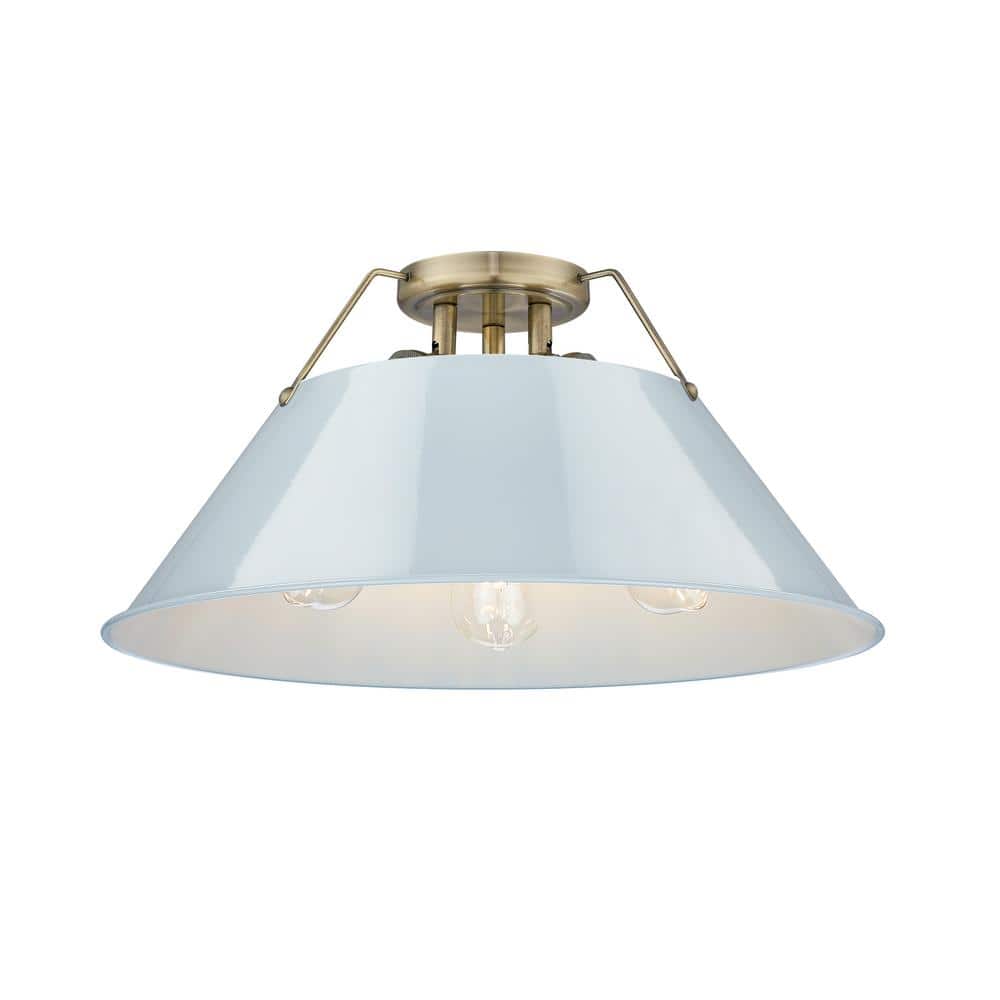 Golden Lighting Orwell 18.75 in. 3-Light Aged Brass and Dusky Blue ...