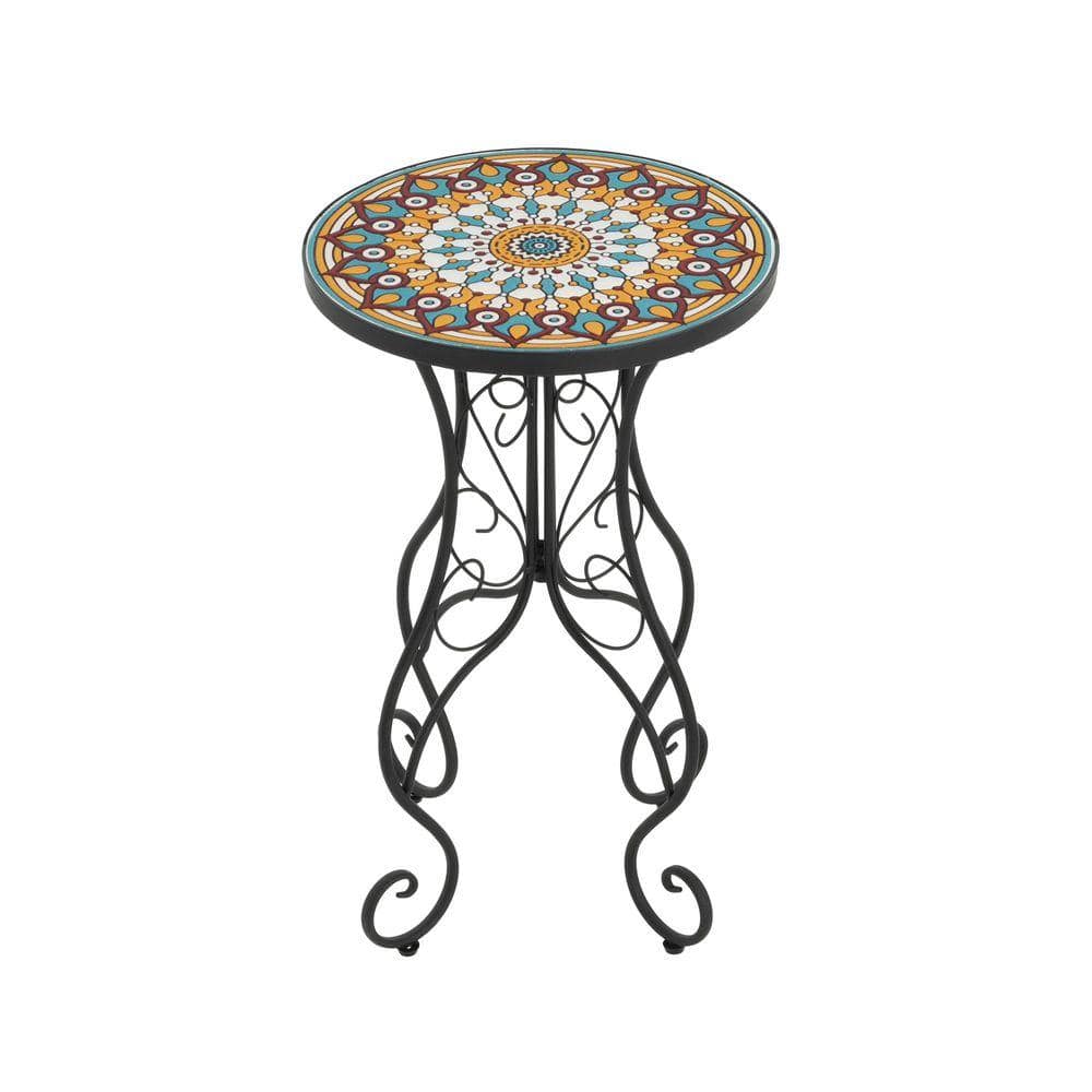 BOPOREA MEGO LLC Round Ceramic Outdoor Side Table-Weather-Resistant ...