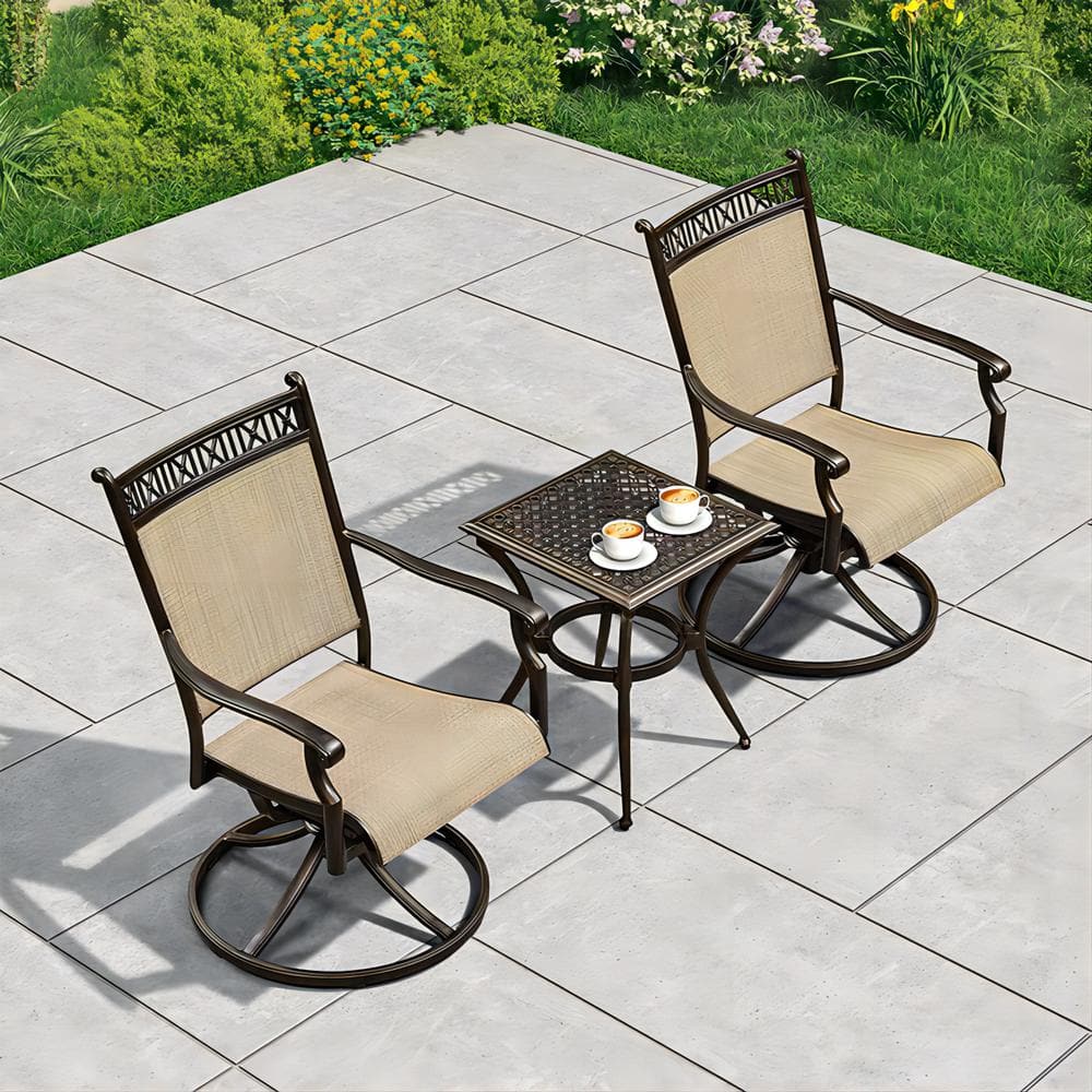 PURPLE LEAF 3-Pieces Patio Bistro Set Dining Swivel Rocker Chair and ...