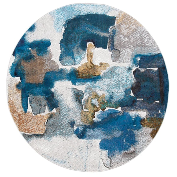 SAFAVIEH Aria 6 ft. x 6 ft. Ivory/Navy Abstract Round Area Rug ARA110M ...
