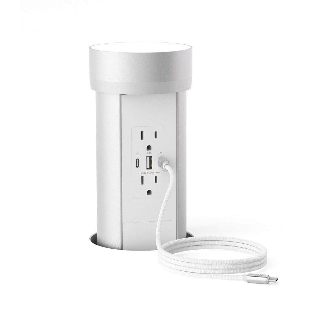 DOCKING DRAWER Silver 15 Amp Flush Pop-Up Outlet with (2) 15-Watt USB-C ...