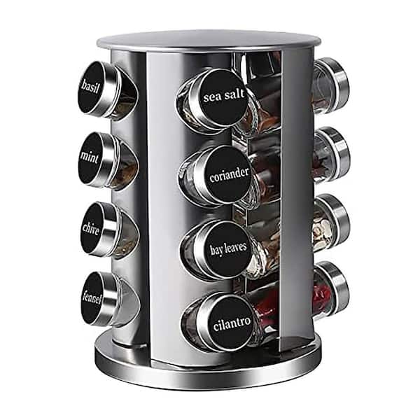 Anqtovp 16 Jars Stainless Steel Countertop Rotating Spice Rack ...