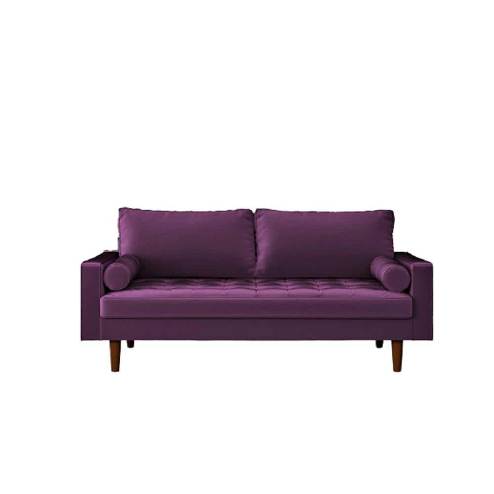 Lincoln 69.68 in. Eggplant Velvet 3 Seats Lawson Sofa with Removable Cushions