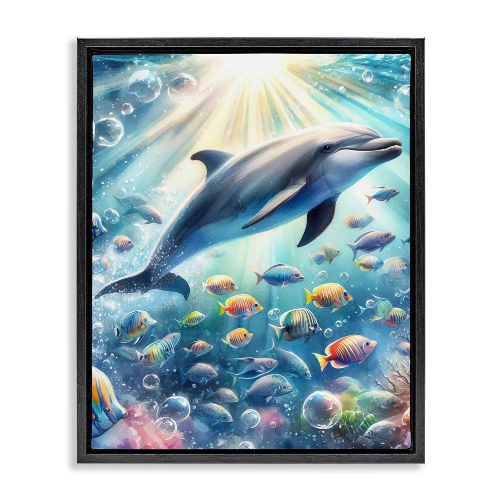 Stupell Industries Dolphin Among Sea Life by LSR Design Studio Black ...