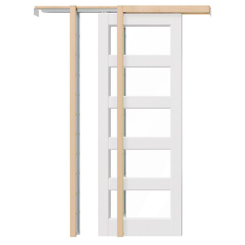 TENONER 30 in. x 80 in. 5 Lite, Clear Glass, Composite, White Primed ...