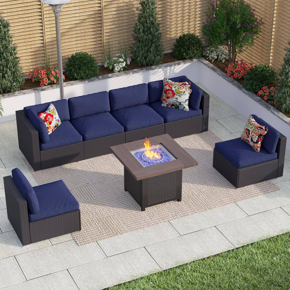 Reviews for PHI VILLA Dark Brown Rattan Wicker 6 Seat 7-Piece Steel ...