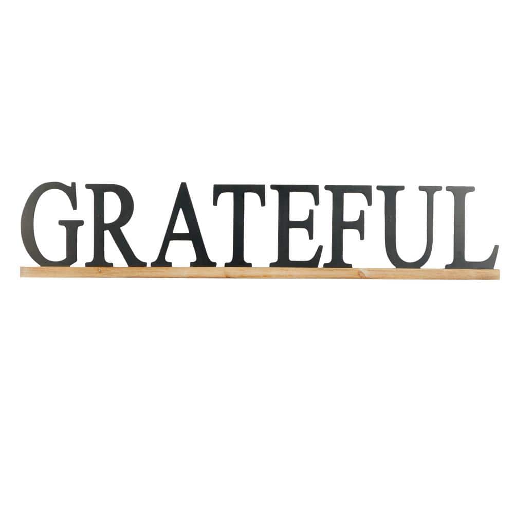 Litton Lane 48 in. x 10 in. Wood Black Grateful Sign Wall Decor 91834 ...