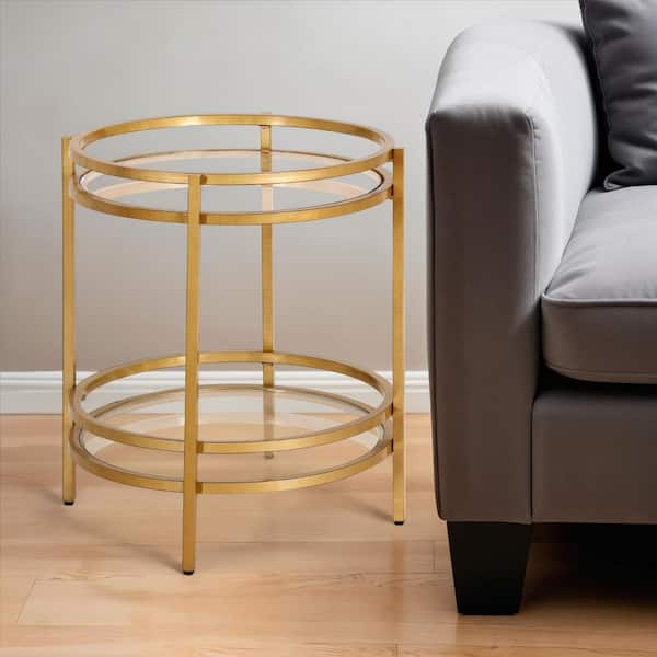 HomeRoots 20 in. Brass Round Glass End Table 2000543812 - The Home Depot