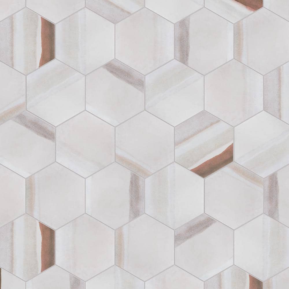 Merola Tile Matter Hex Canvas Bone Red 7-7/8 in. x 9 in. Porcelain ...