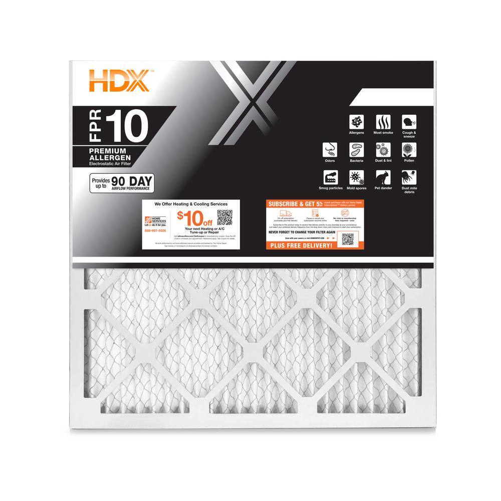 HDX 25 in. x 25 in. Premium Pleated Air Filter FPR 10, MERV 13 (12-Pack ...
