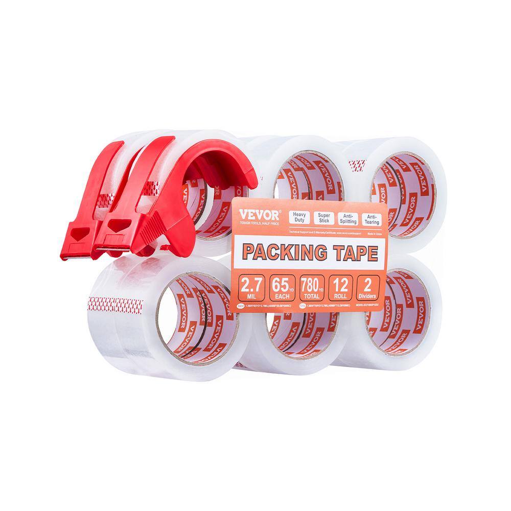 VEVOR Clear Packing Tape, 3 in. Core, 12-Rolls 1.88 in. x 65 Yards ...