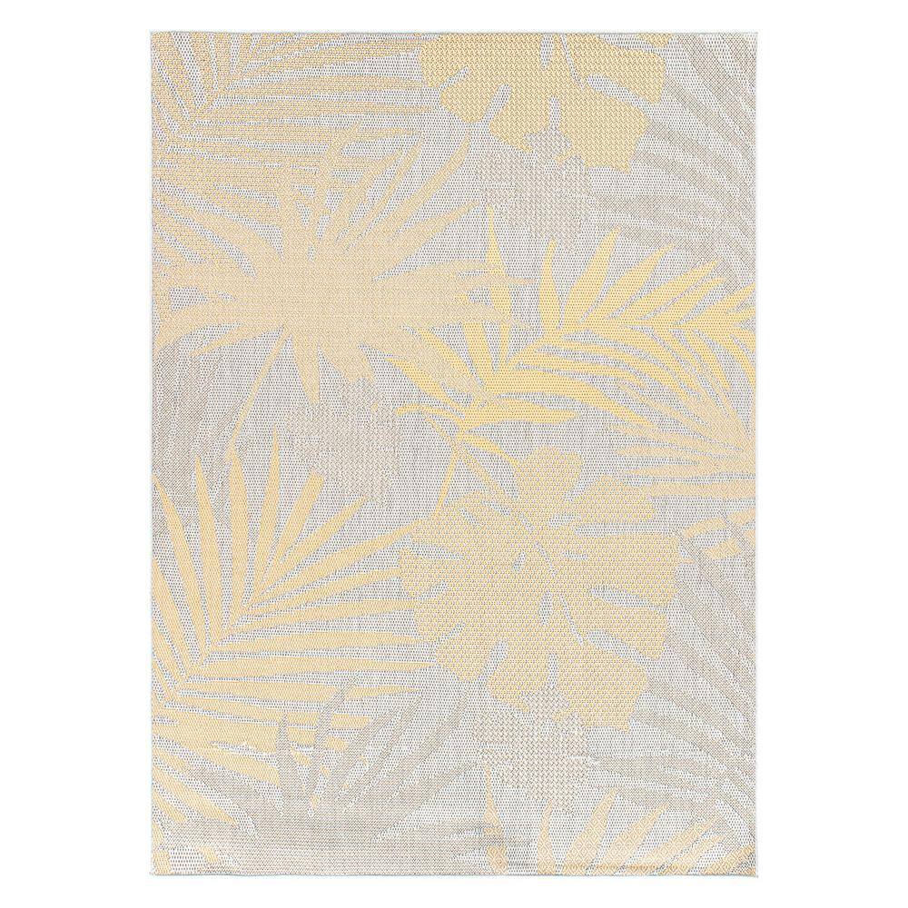 World Rug Gallery Yellow 5 ft. x 7 ft. Contemporary Tropical Leaves ...