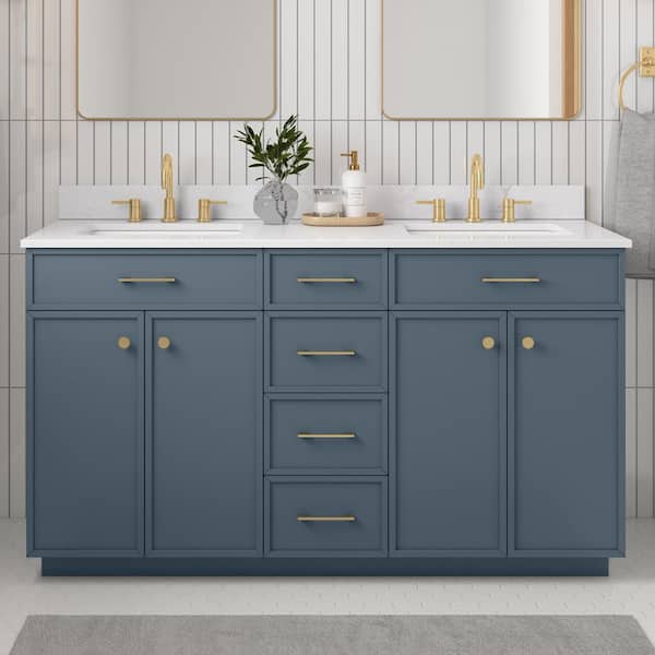 Glacier Bay Marcote 60 in. Double Sink Freestanding Slate Blue Bath ...