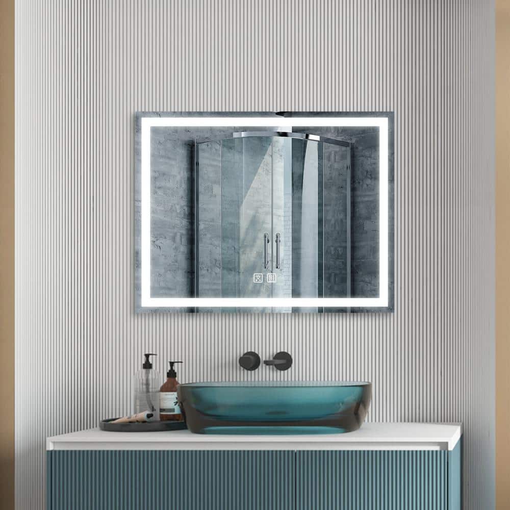 HOMLUX 36 in. W x 28 in. H Rectangular Frameless LED Light with 3 Color ...