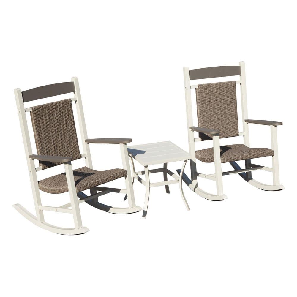 maocao hoom Plastic Outdoor Rocking Chairs Set of 3, Durable HDPE Patio ...
