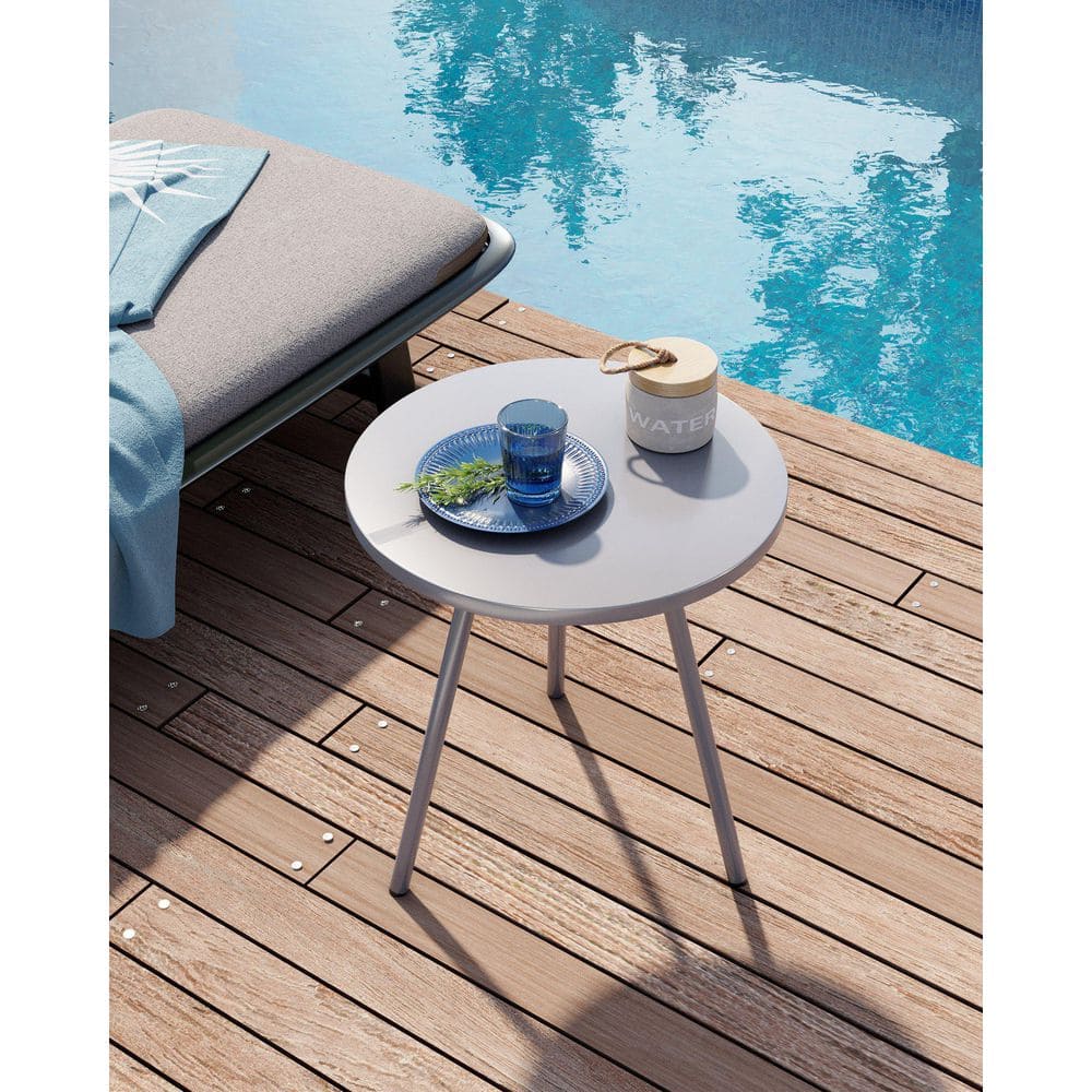 Pellebant Gray Round Anti-Rust Metal Outdoor Side Table PB-TB015GRY ...