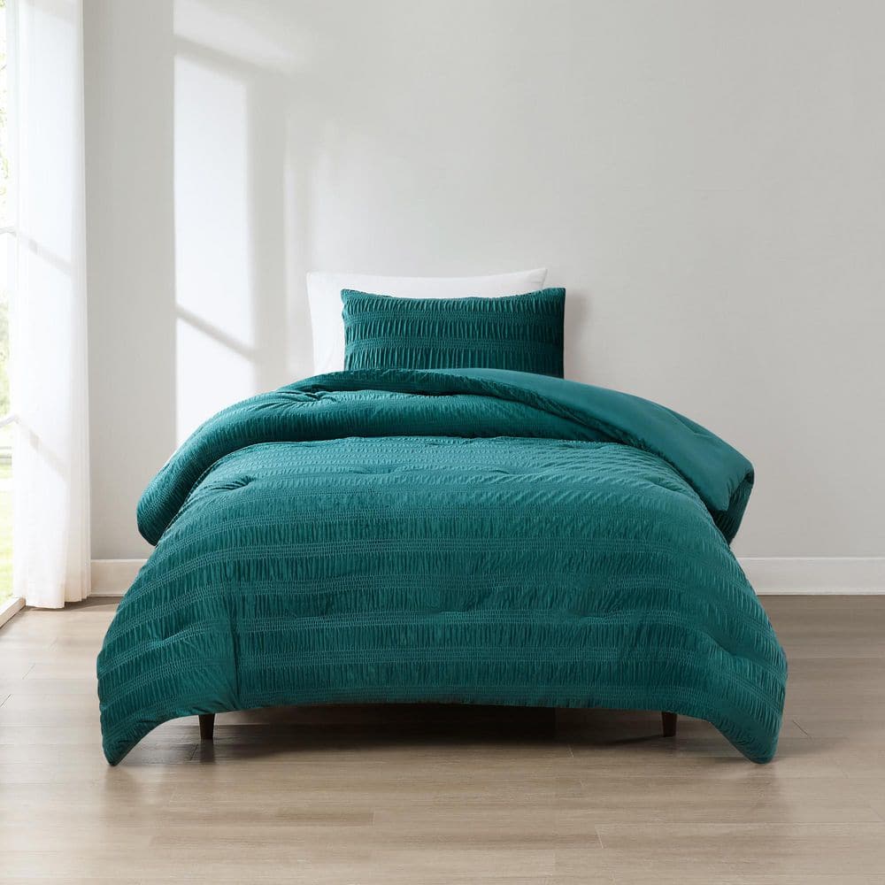 Lush Decor Azalea Ruched Velvet Strip 2-Piece Teal Velvet Twin/Twin-XL ...