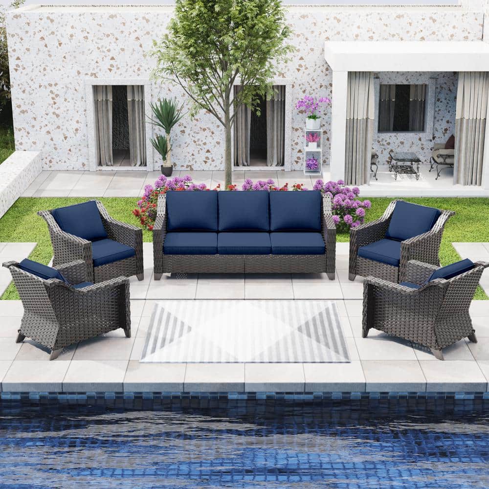 Gardenbee 5-Piece Wicker Outdoor Patio Conversation Set Sectional with ...