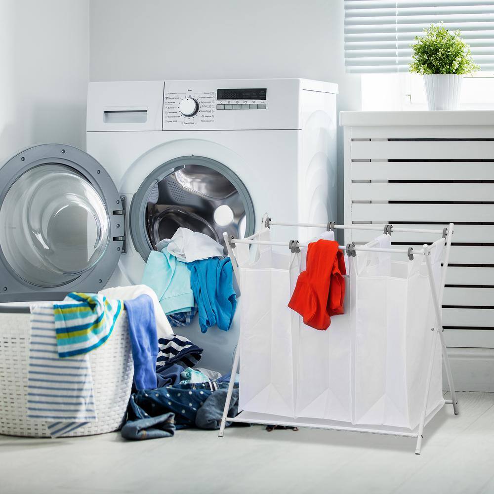 Furinno Wayar White Chrome Triple Foldable Laundry Sorter WS17127-3