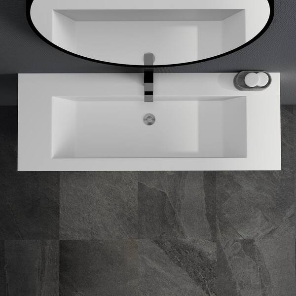 SJ STAR&JANE 48 in. x 18 in. x 6 in. Wall Mounted Bathroom Sink, Solid Surface Rectangle Vessel ...