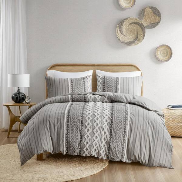 INK+IVY Imani 3-Piece Gray Cotton Full/Queen Duvet Cover Set II12-1091 ...