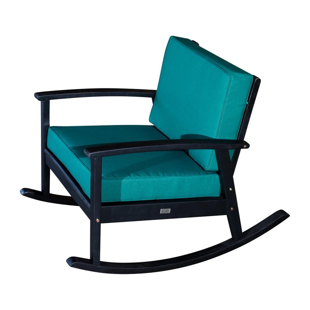 Zeus & Ruta Espresso Finish Eucalyptus Wood Outdoor Rocking Chair with ...