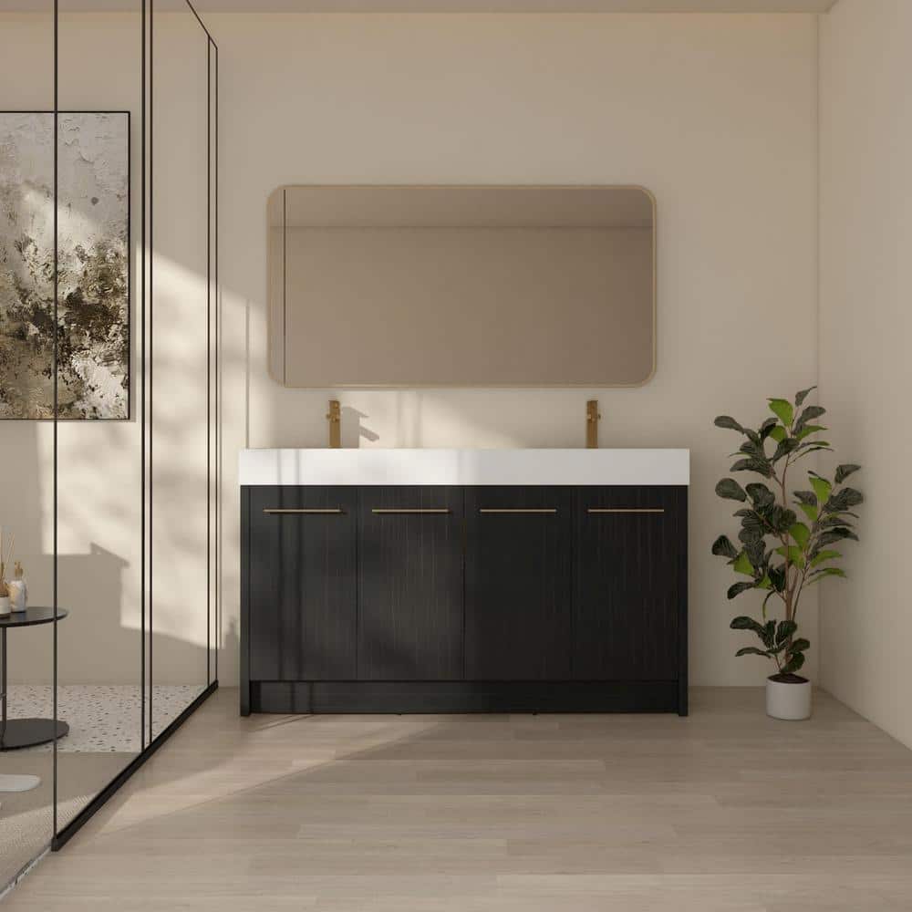 UPIKER Elegant 60 in. W x 18.1 in. D x 35.1 in. H Double Sink Freestanding Bath Vanity in Black ...