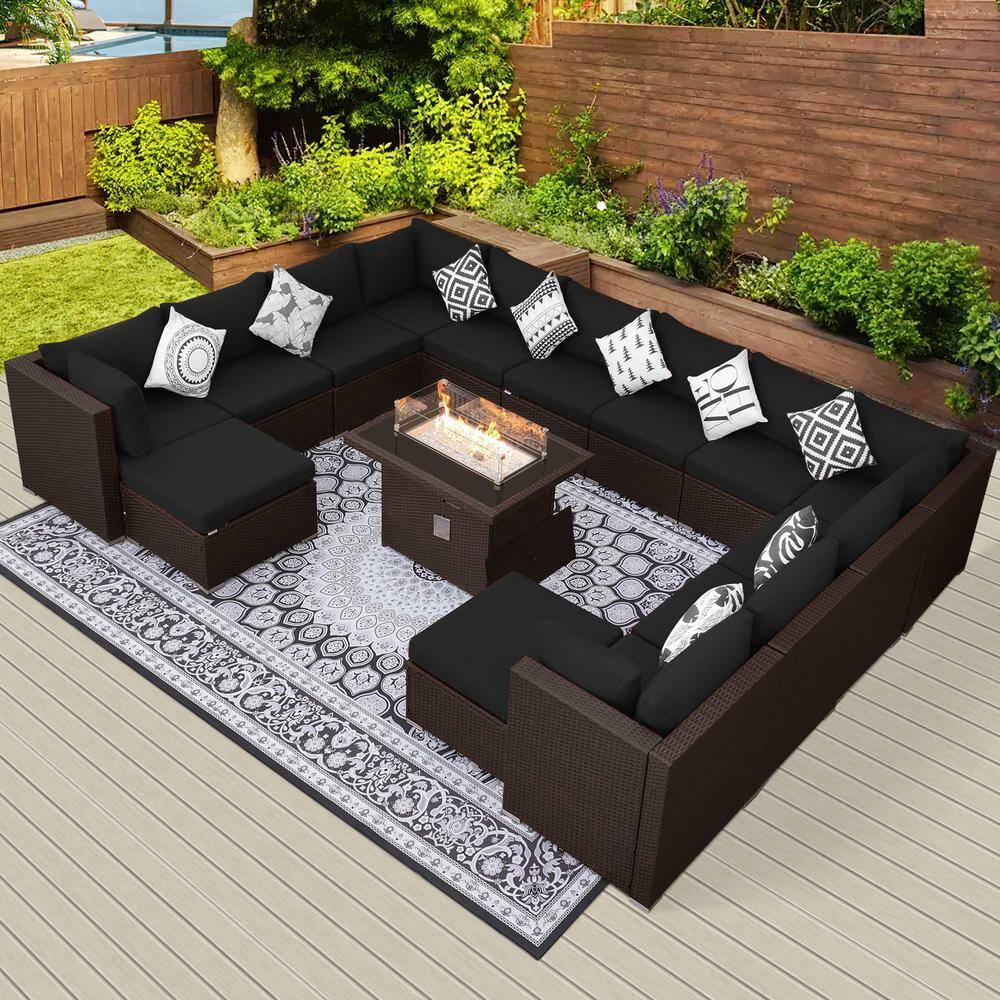 NICESOUL 15-Piece Large Size Patio Espresso PE Wicker Patio Sofa Set ...