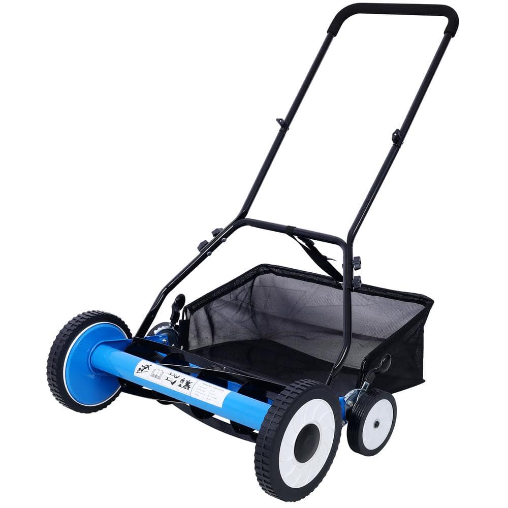 Tidoin 20 in. 5-Blade Blue Push Reel Lawn Mower with Grass Catcher and ...
