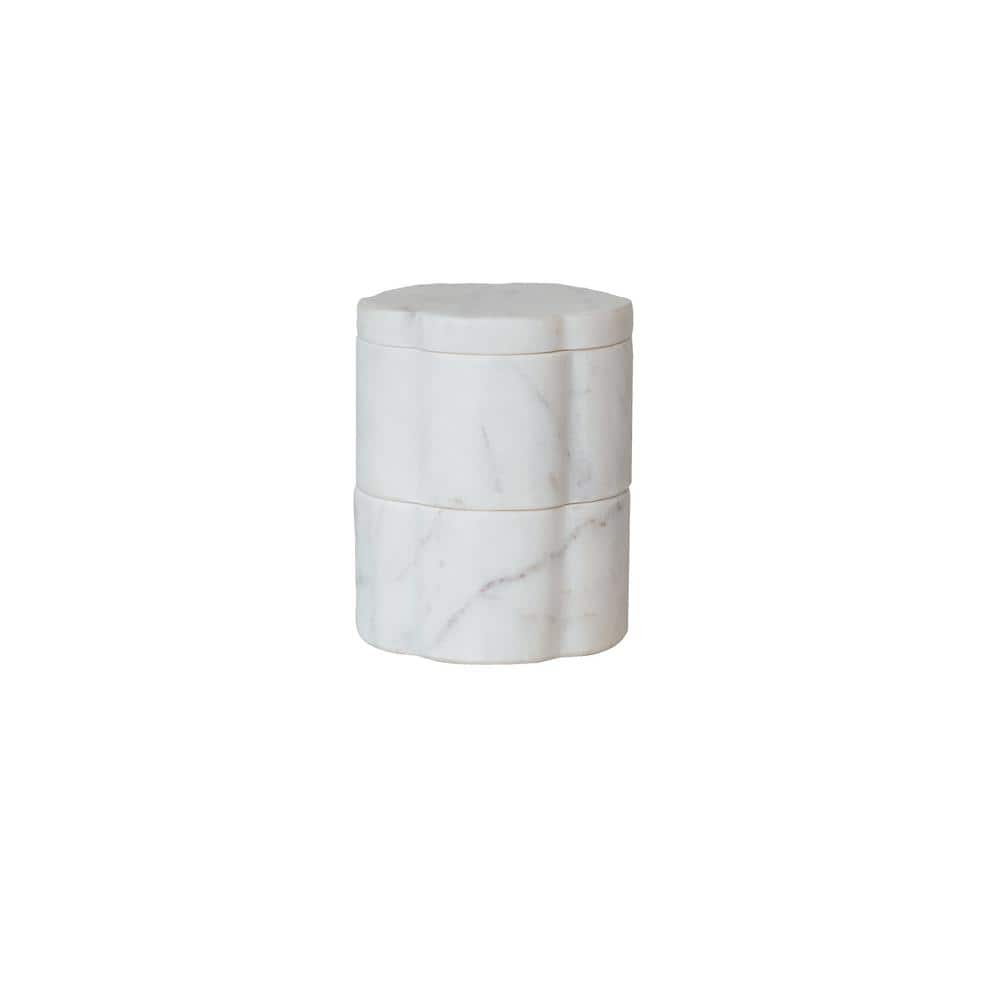 Storied Home White Marble Scalloped Stackable Pinch Pots Condiment ...