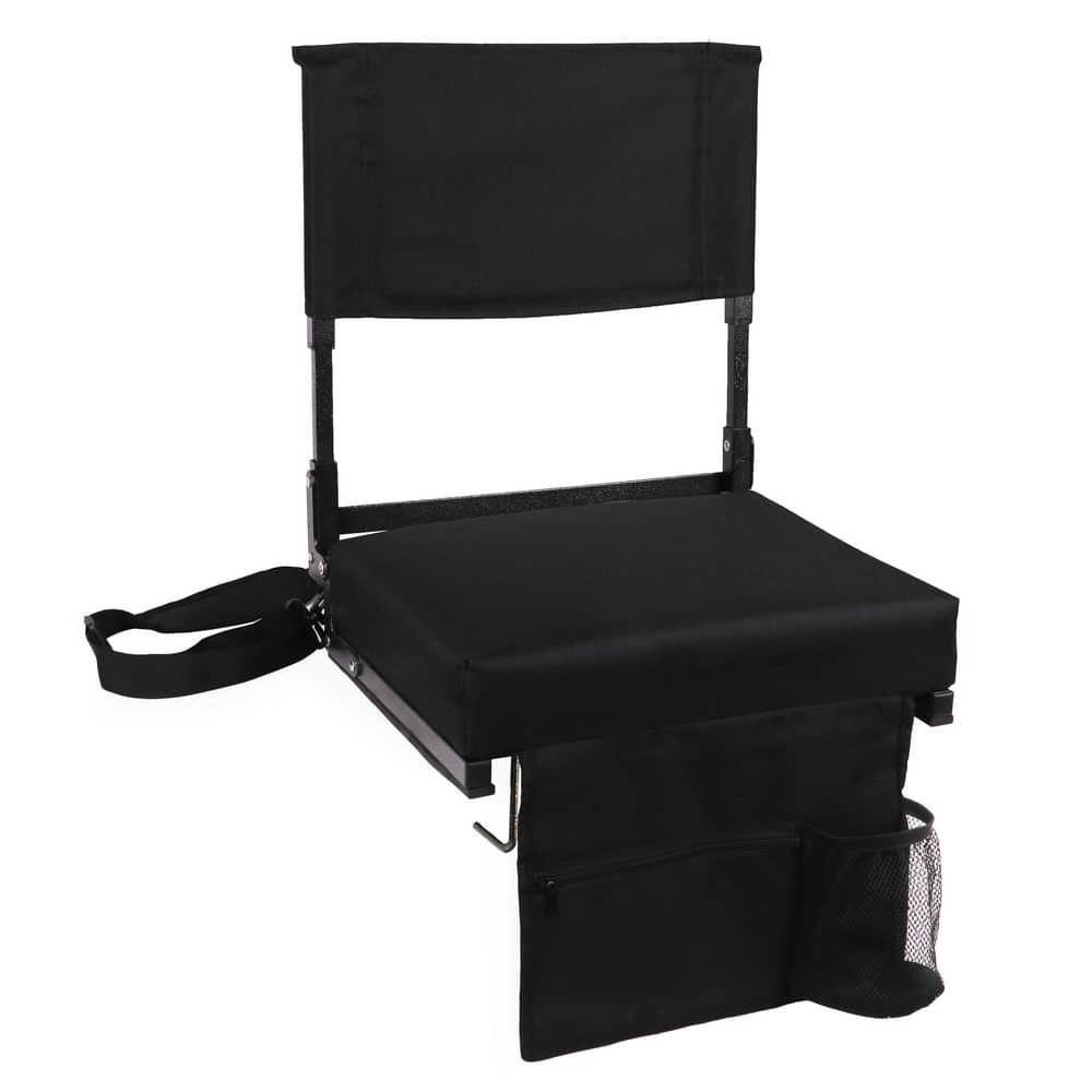 Black Folding Stadium Chair W/ High Back Support, Cushioned Seat, Built ...