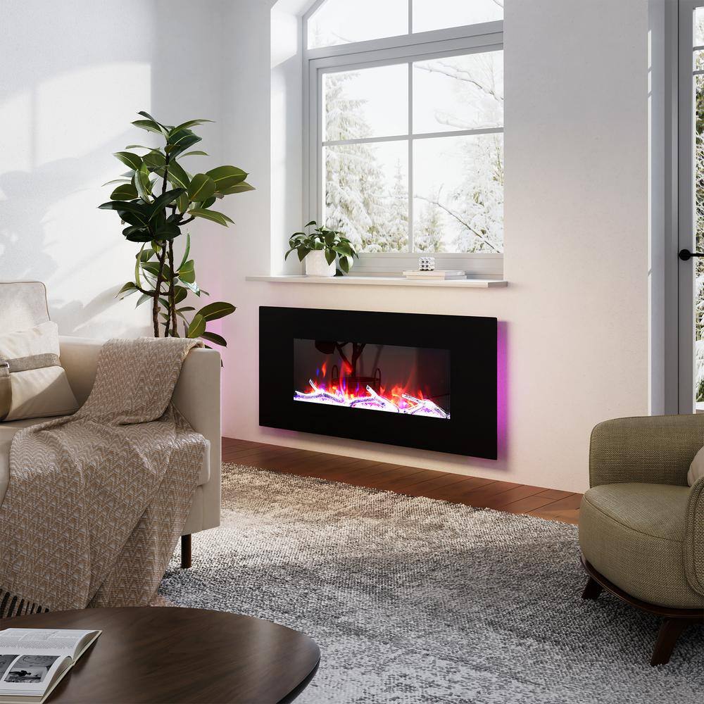 Clihome 42 in. 1500W Wall-Mount Fireplace in Black with Multicolor ...