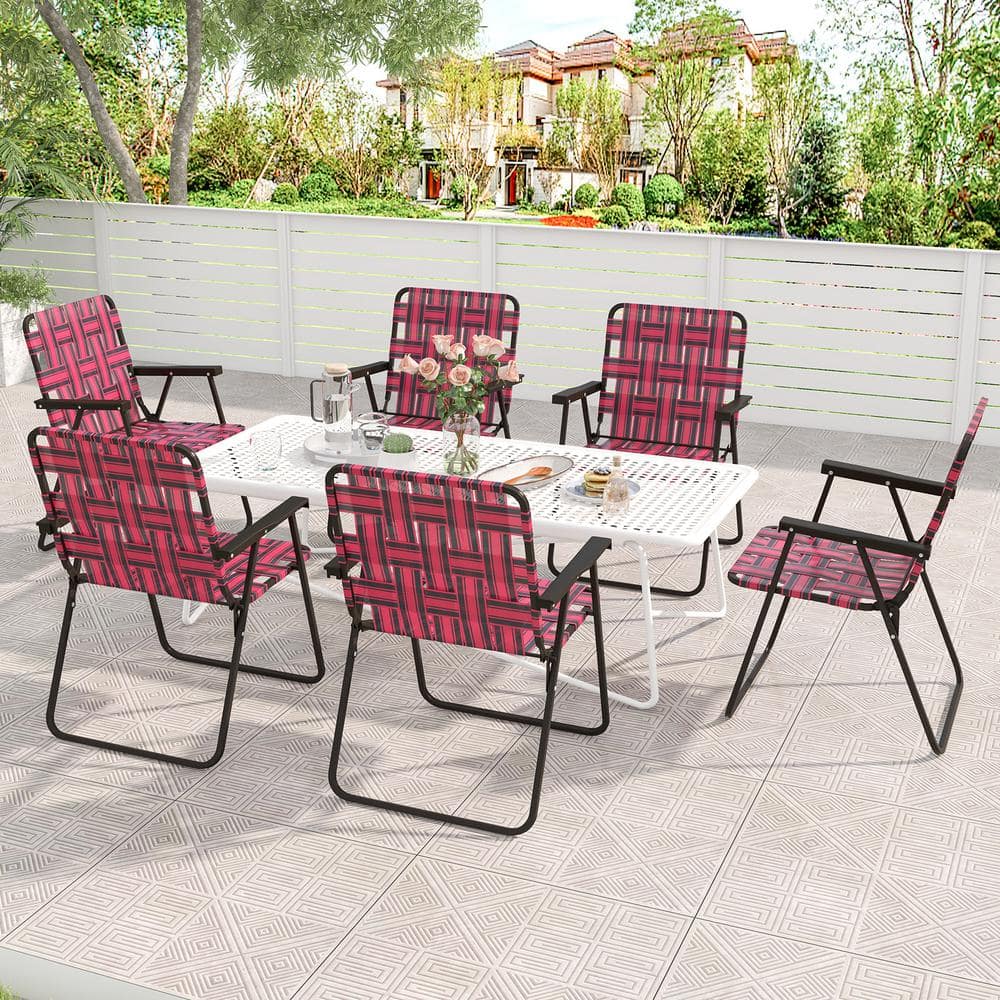 ANGELES HOME Red 4-Piece Metal Folding Beach Chair with PE Webbing Seat ...