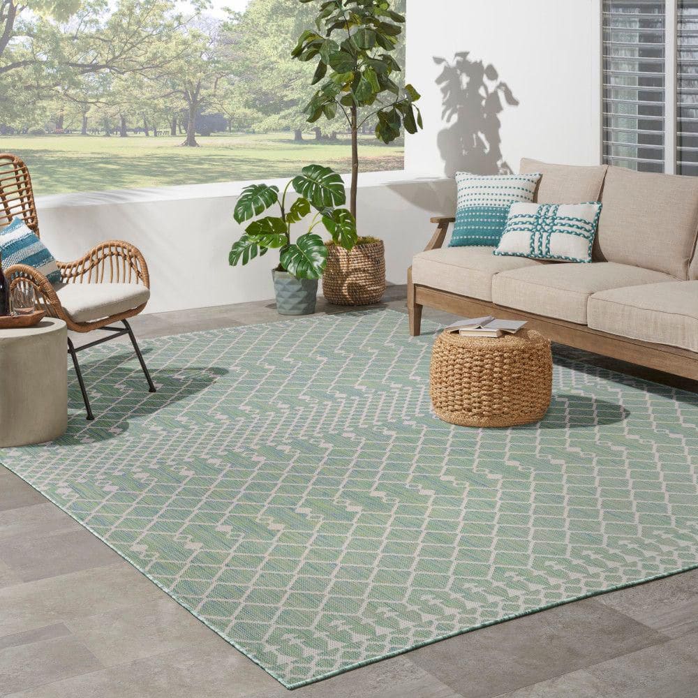 Nourison Positano Blue Green 10 ft. x 14 ft. Moroccan Contemporary Area ...