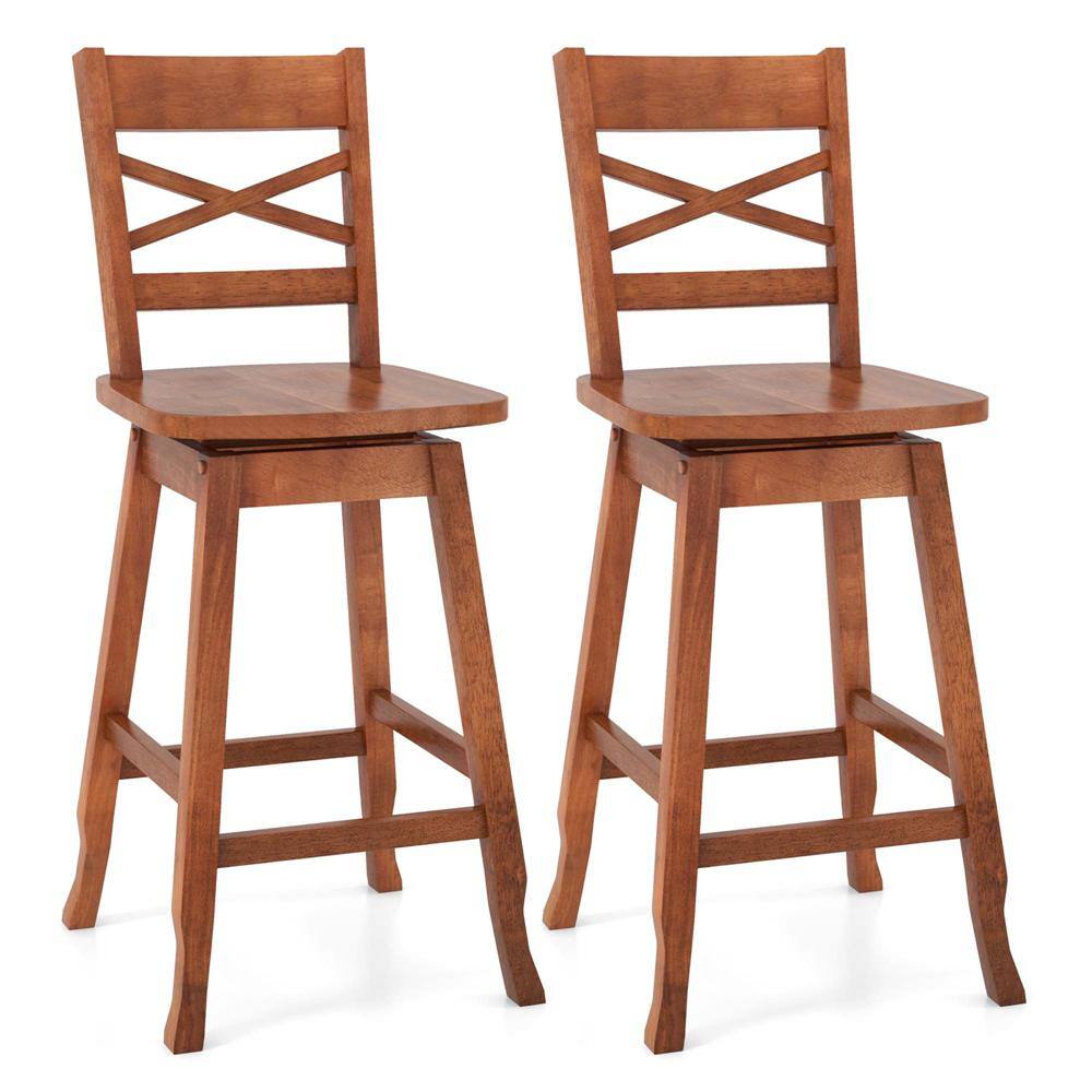 Costway 24 in. Walnut Wood Bar Stool Counter stool with Backrest (Set ...