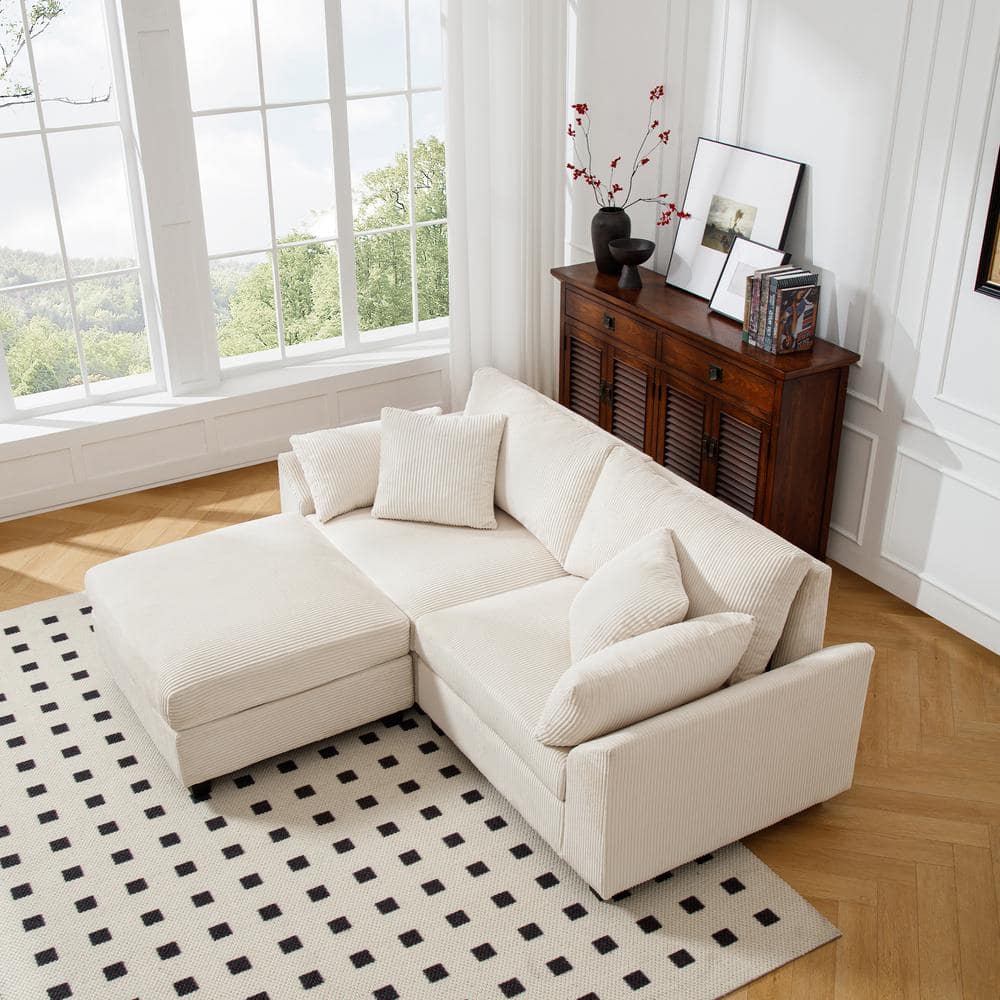 Morden Fort 83 in. Modular Cloud Couch Beige Corduroy L-shaped ...