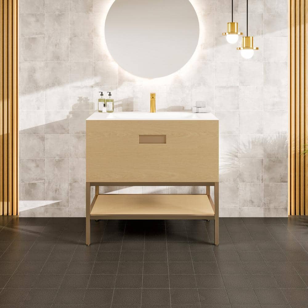 Eviva Iris 35 in. Single Sink Natural Oak Bath Vanity with White Solid ...