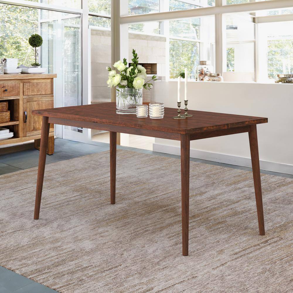 LUE BONA Windsor Walnut Wood Top 59 in. Rustic Urban Industrial Farmhouse 4-Legs Rectangle Solid ...