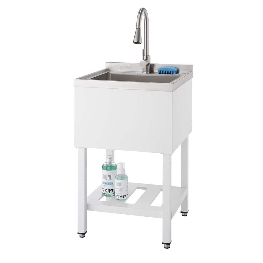 TRINITY 18 in. W x16 in. D Basin Freestanding Laundry/Utility Sink in ...