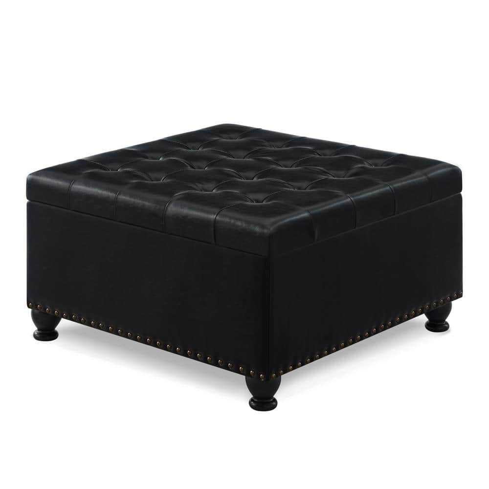 Tileon Large Square Storage Table with Wood Legs, Upholstered Tufted ...
