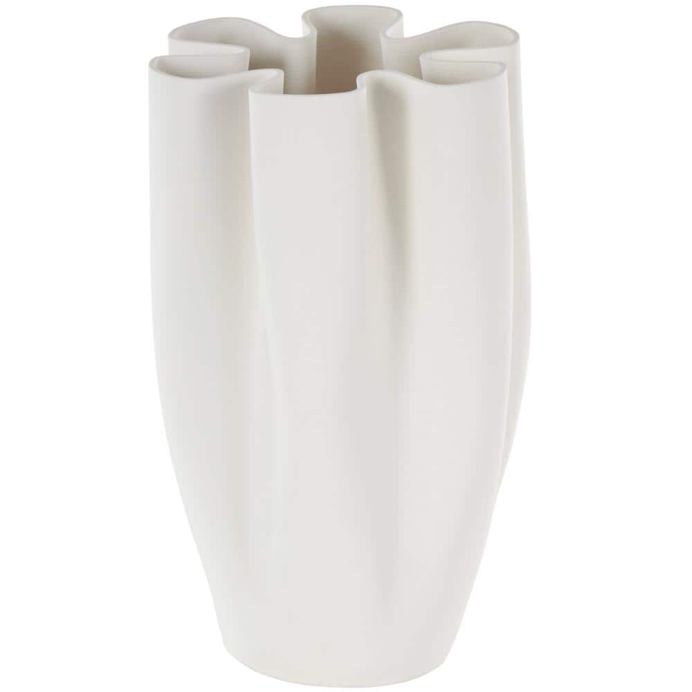 Litton Lane White Ribbed Dimensional Folded Ceramic Abstract Decorative ...