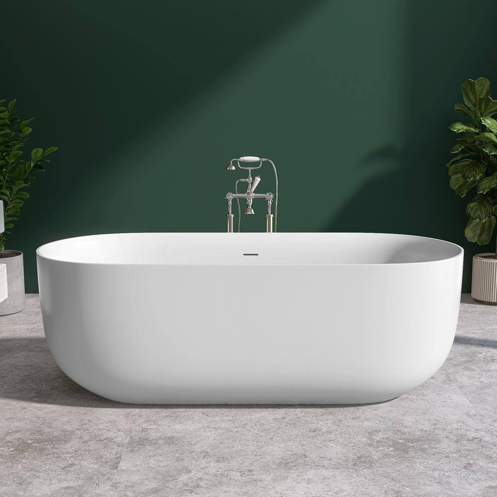 Getpro 63 in. x 29.5 in. Solid Surface Tub Stone Resin Flatbottom ...