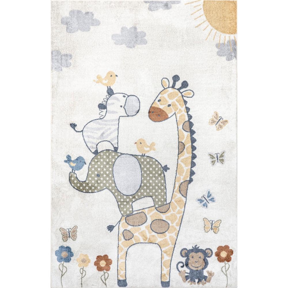 nuLOOM Cass Safari Kids Machine Washable Beige 5 ft. x 8 ft. Area Rug ...