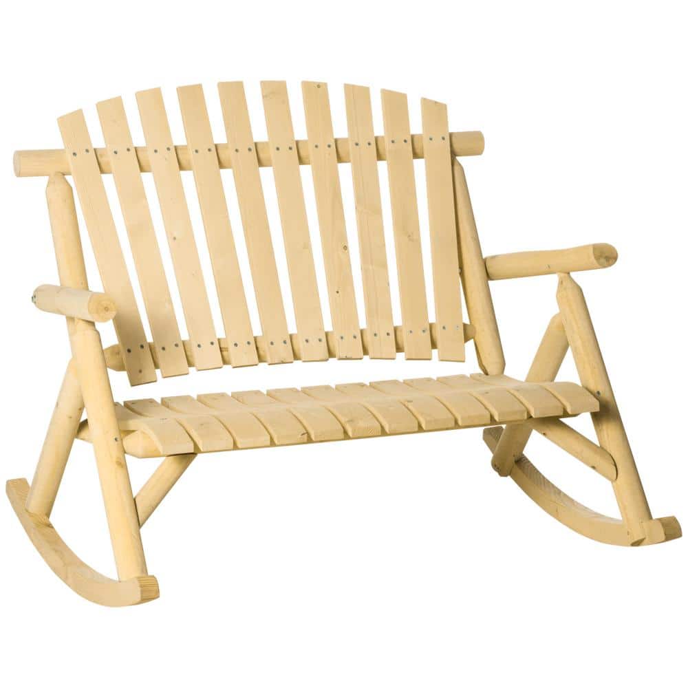 FORCLOVER Brown Wood Outdoor Rocking Chair with Ergonomic Armrest ...