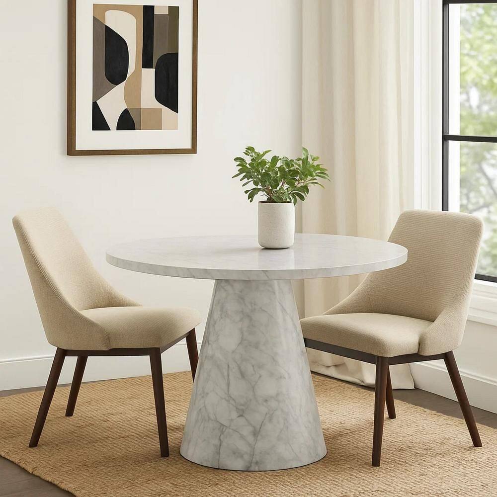 Benjara Kacie Gray Wood 47 in. Pedestal Base Dining Table Seating for 4 ...