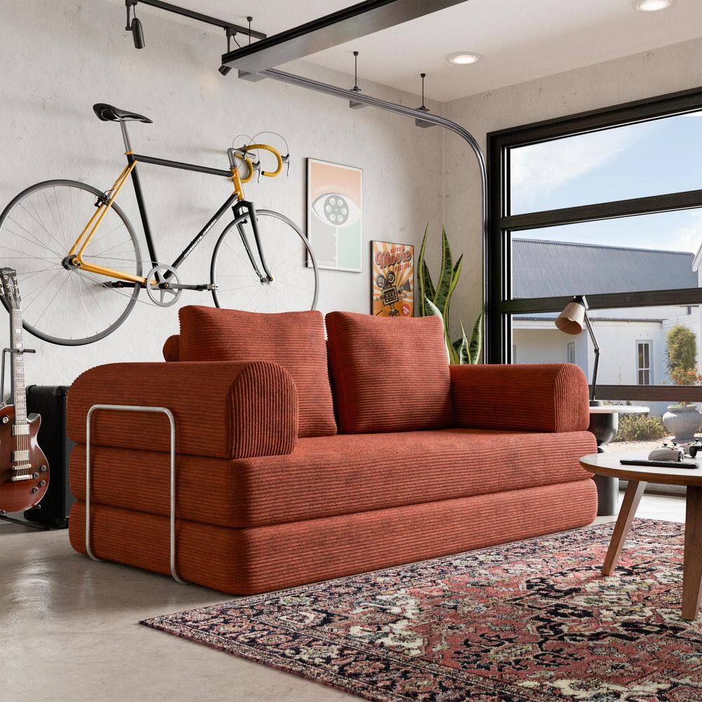 Furniture of America Granger 81 in. Rustic Brown Solid Corduroy ...